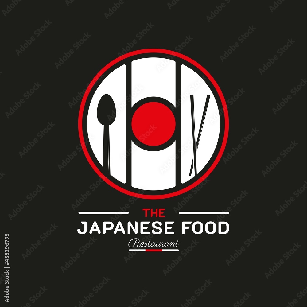 Japanese Food Restaurant Logo. Japan flag symbol with a spoon, bowl ...