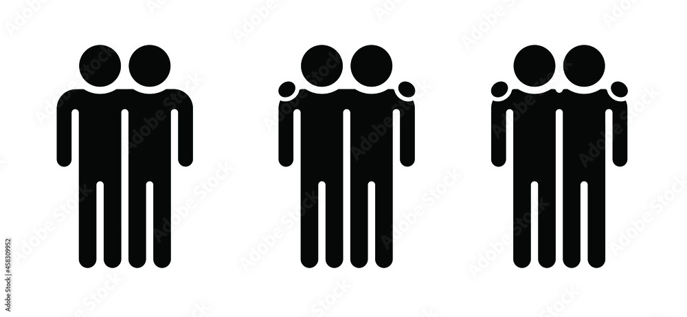 Friendship or best Friend hug symbol. Silhouette stickman icon or ...