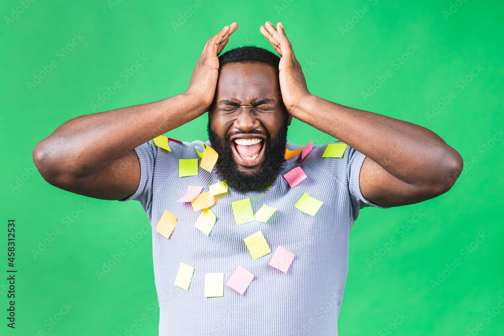 Emotional tired african american black man stressed because of much ...