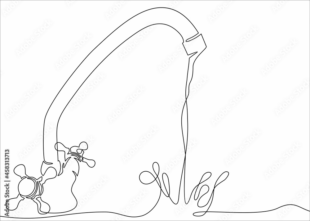 Vector illustration of water tap.Continuous one line drawing. Stock ...