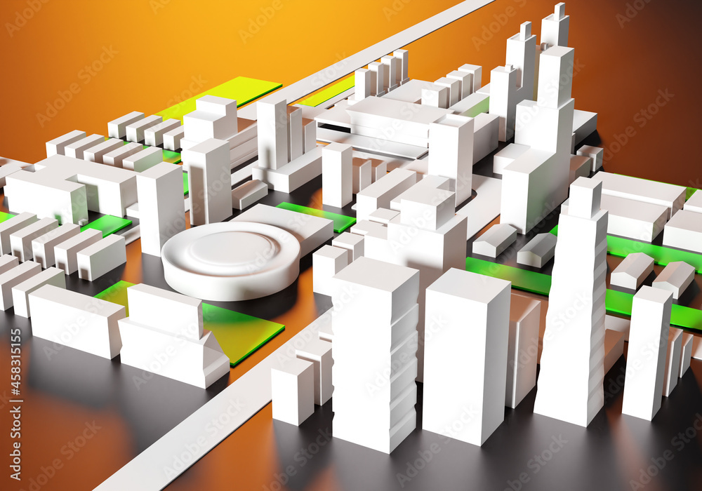 Real estate model. Concept - real estate in downtown. Downtown ...