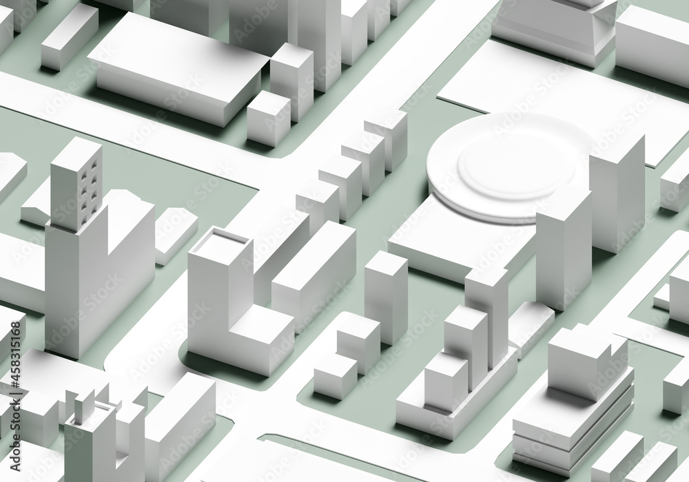 City map. Black and white Three-dimensional map. Minimalistic ...