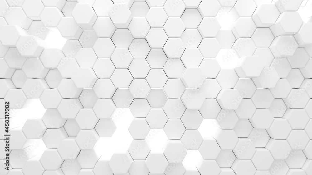 Abstract white hexagon shapes background,hexagon shape raised high and ...