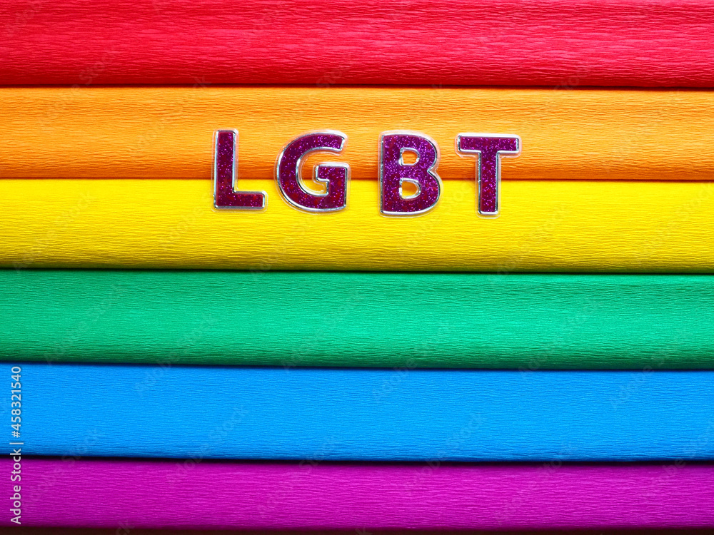 Abbreviation LGBT, letter text. Purple LGBT lettering on the background ...