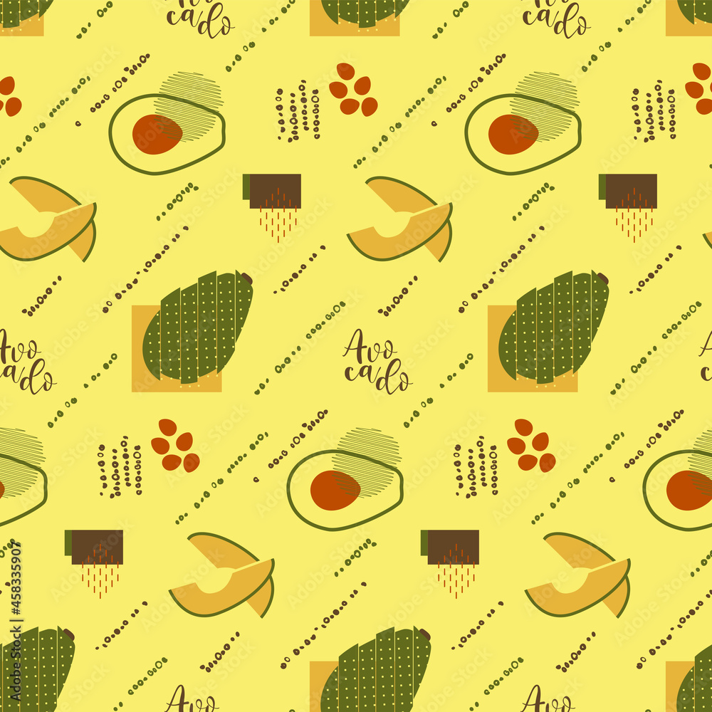 Avocado tropical fruit geometric seamless pattern with hand drawn ...