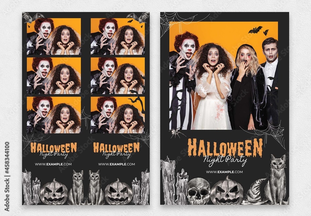 Halloween Photo Booth Layout with Hand Drawn Illustrations Stock ...