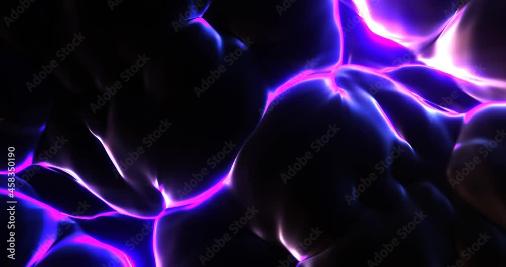 Dark clouds with neon lightning. Futuristic storm with 3d render of ...
