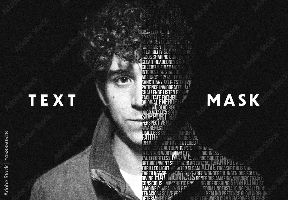 Text Mask Portrait Photo Effect Mockup Stock Template | Adobe Stock
