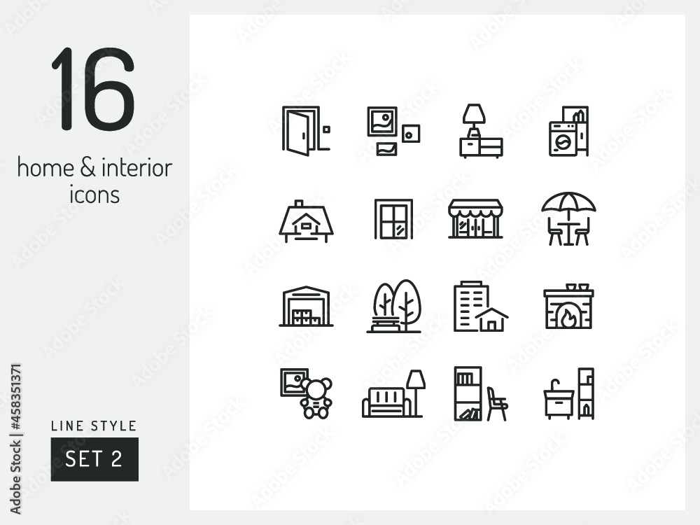 Set 2 of home room types on the white background. Home and interior ...