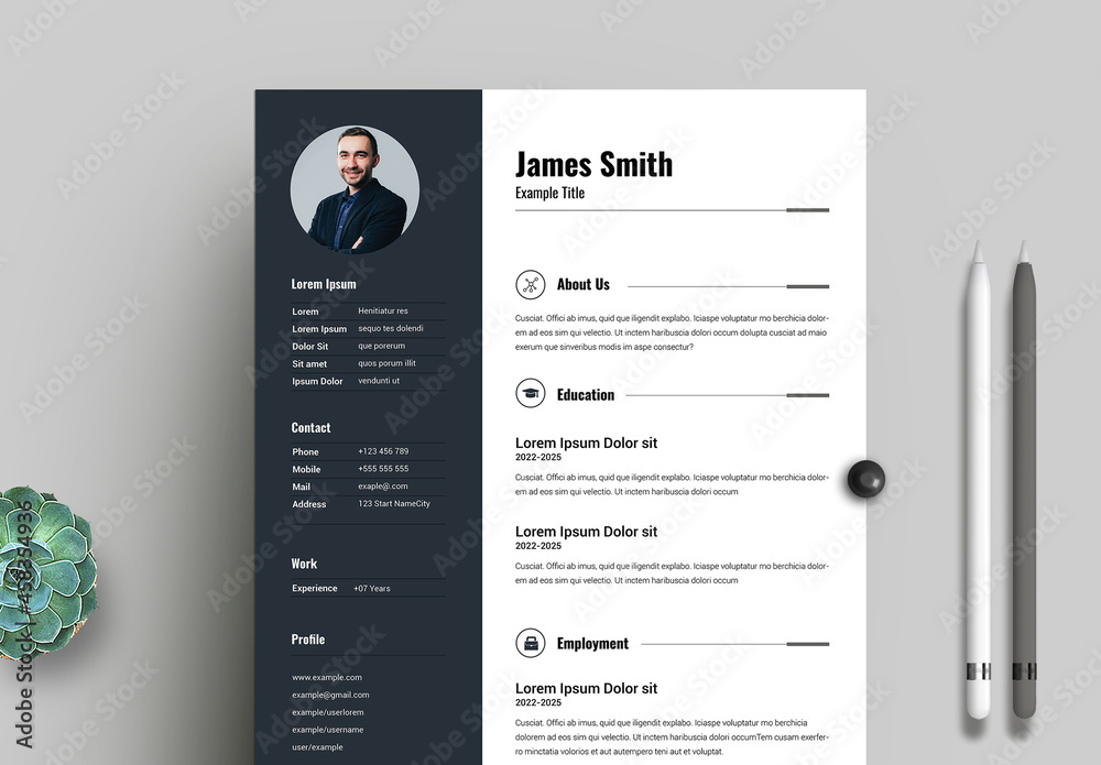 Minimal Resume Layout Stock Template | Adobe Stock
