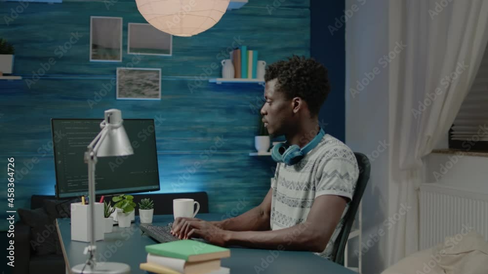 Programmer Using Software With Data Codes For Firewall Security On Computer Man Working As