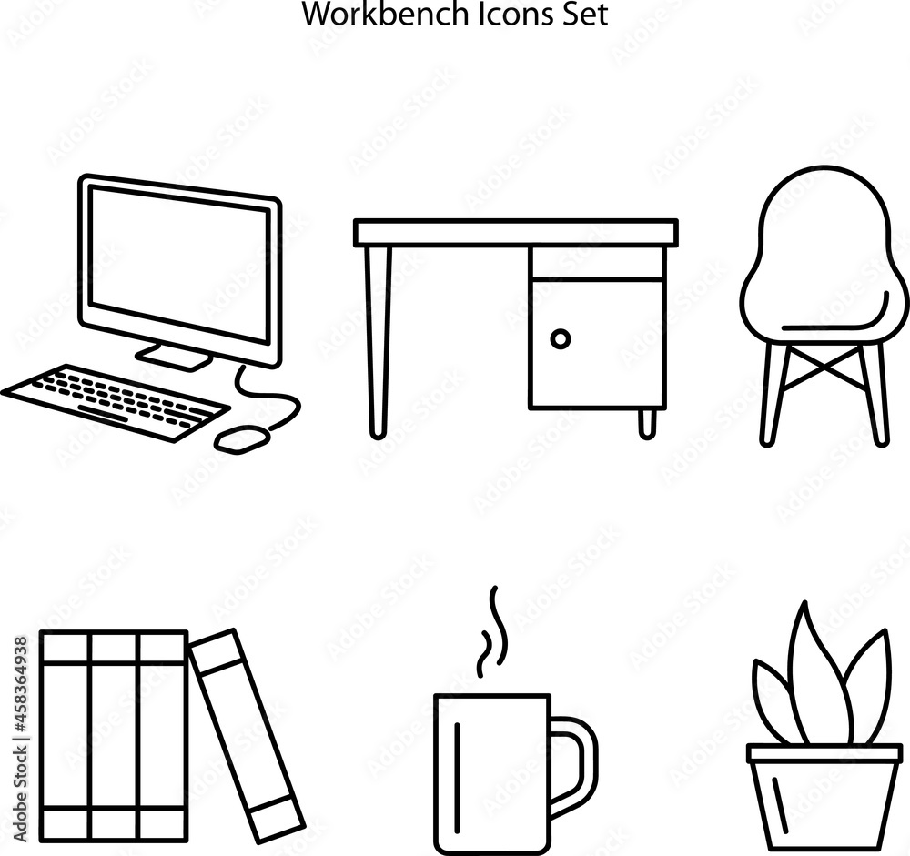 Mix icon for workbench monitor bench workshop table shelf, workbench ...