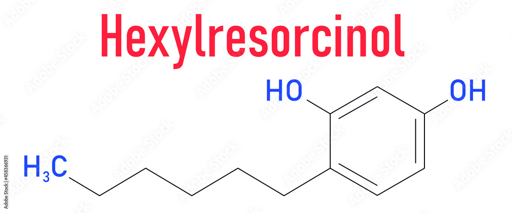 Hexylresorcinol molecule. Has anaesthetic, antiseptic and anthelmintic ...