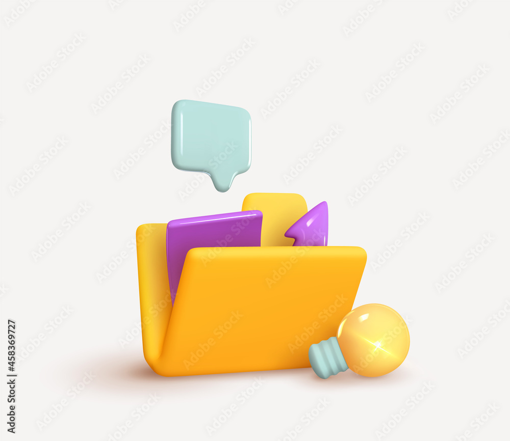 Business folder, document, file realistic 3d icon. Vector illustration ...