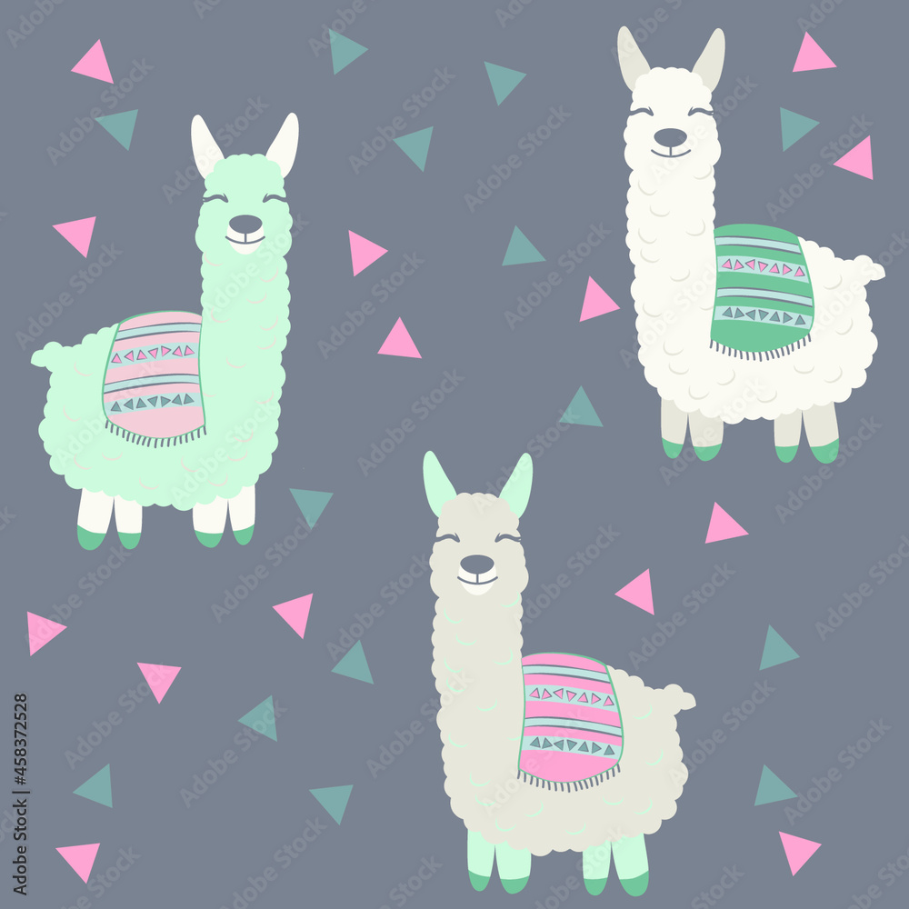 Vector alpaca pattern for kids. Colorful seamless alpaca, triangle ...