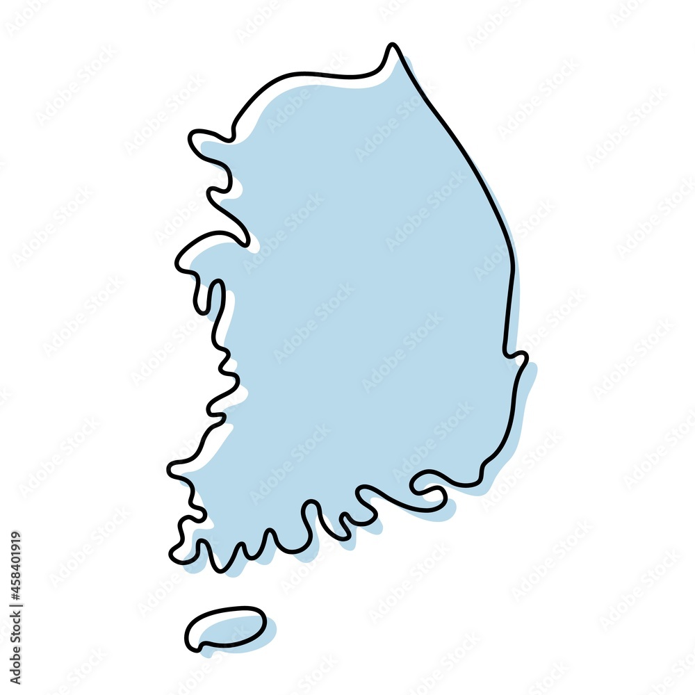 Stylized simple outline map of South Korea icon. Blue sketch map of ...