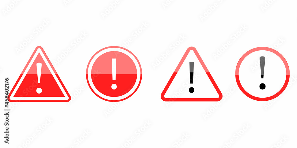 Red danger icon collection. Triangle and circle mark. Warning road ...