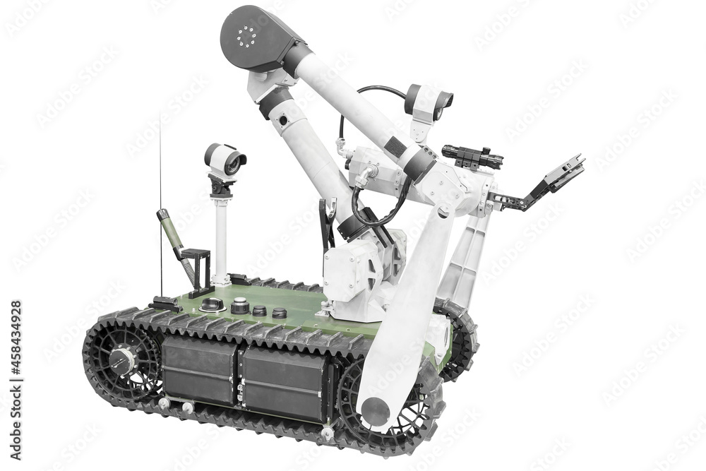 Search and rescue robot unit isolated on white background with clipping ...