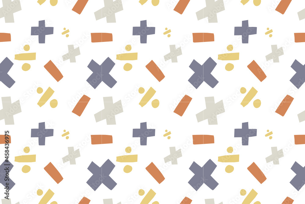 Seamless pattern. Math isometric symbols on white background. Plus ...