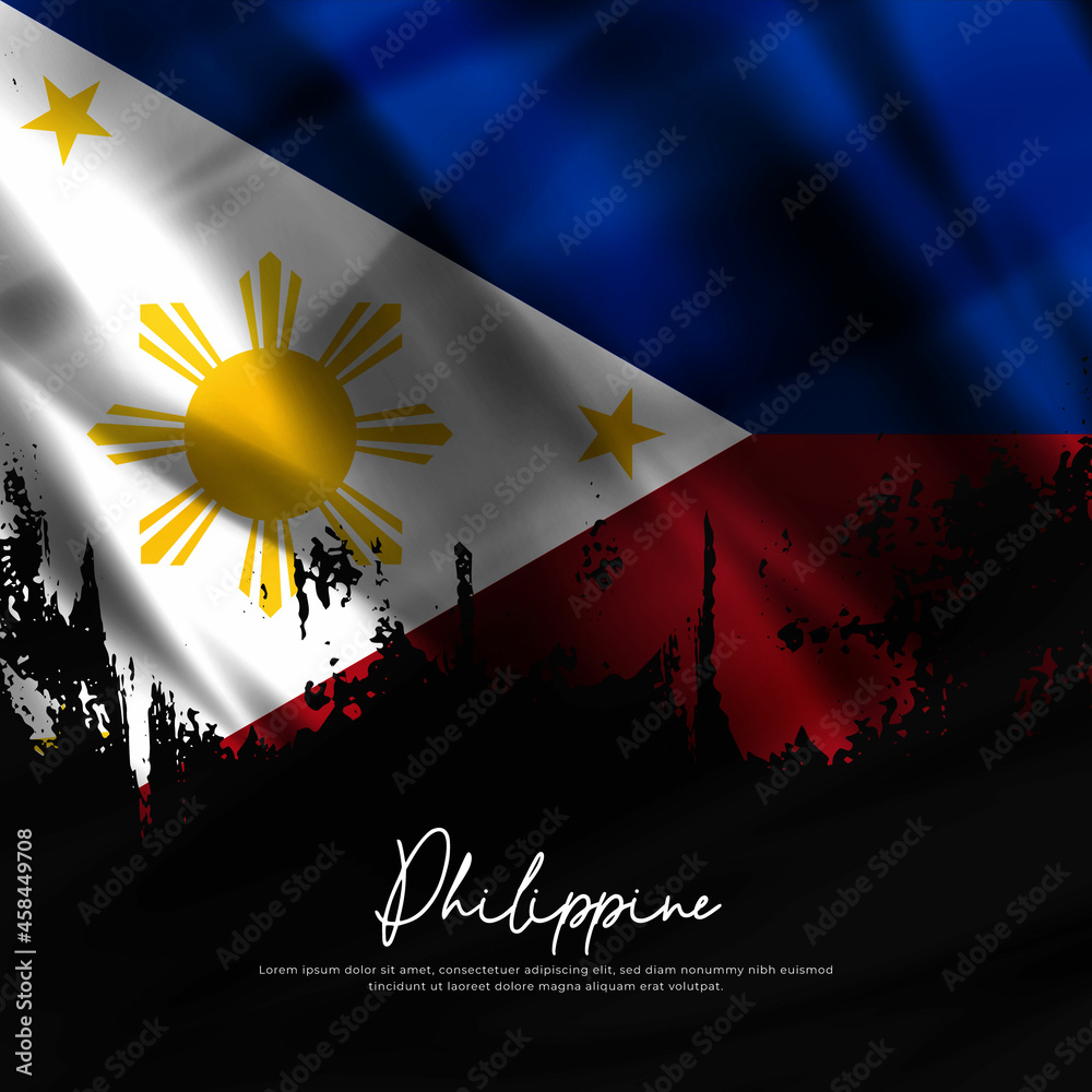 illustration of waving Philippine flag silk grunge background Stock ...