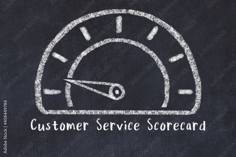 Chalk sketch of speedometer with low value and iscription Customer ...
