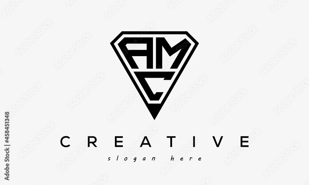 Vetor de initial letters logo AMC black monogram diamond pentagon shape ...