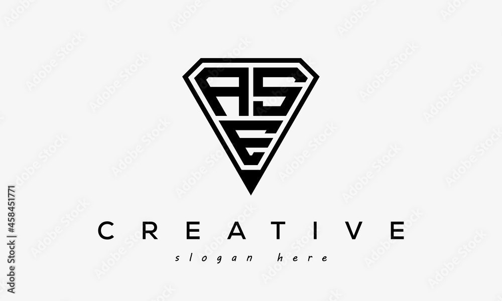 initial letters logo ASE black monogram diamond pentagon shape with ...