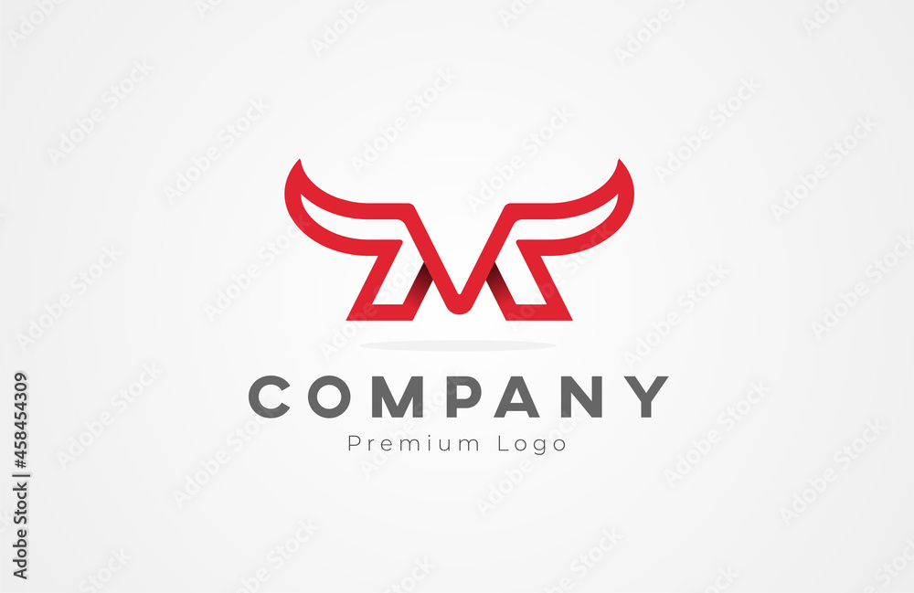 Initial M Bull horn Logo, modern and minimalist letter M and horn ...