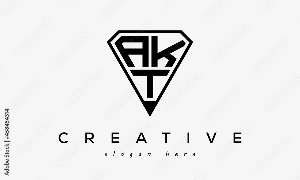 initial letters logo AKT black monogram diamond pentagon shape with ...