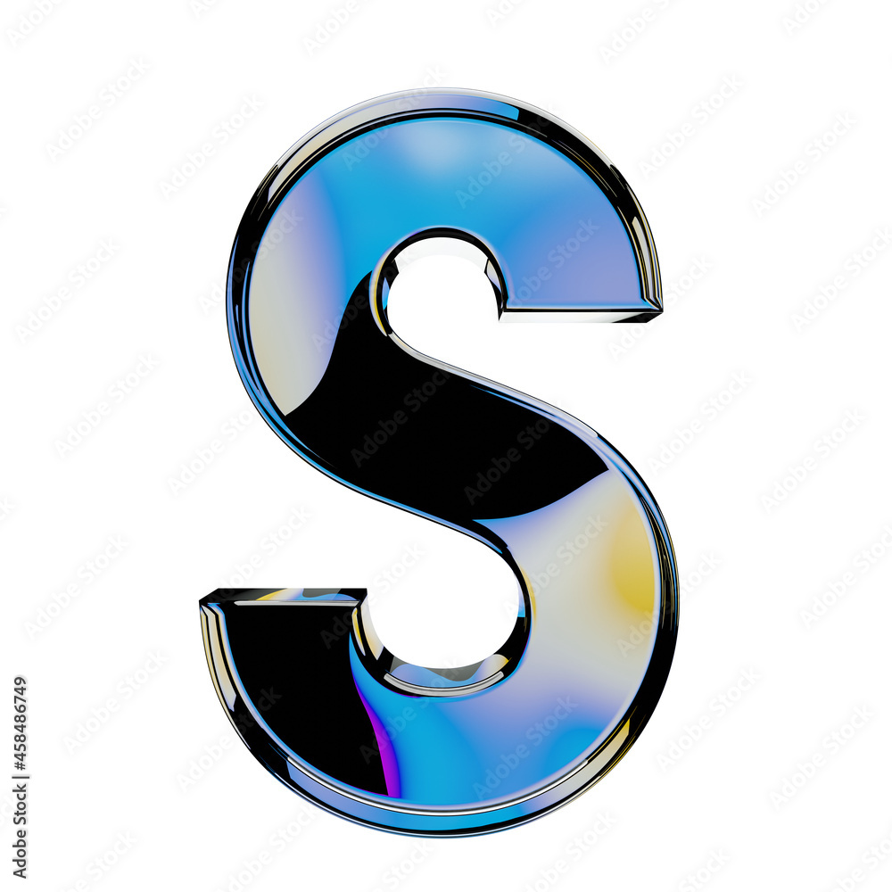 Iridescent glass blobs retro cyberpunk alphabet letter S Stock ...