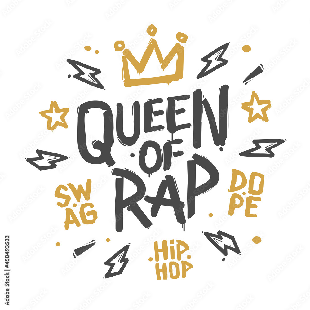 Queen of Rap girly street art doodle style creative print design ...