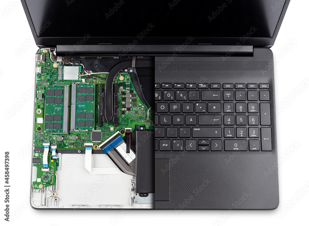 sectional top view of black modern laptop notebook computer with ...