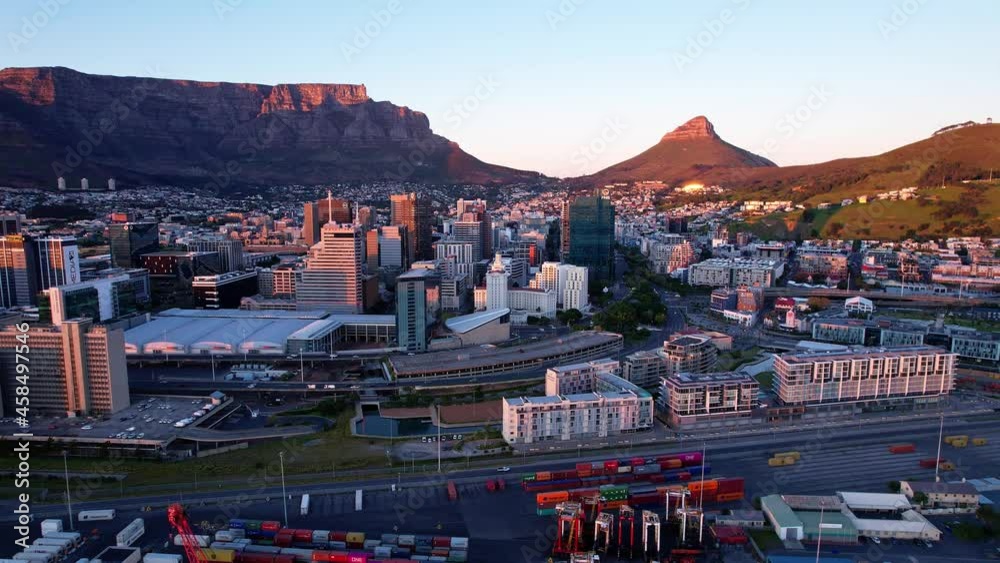 4K Aerial drone cityscape footage of the down town Cape Town's skyline ...
