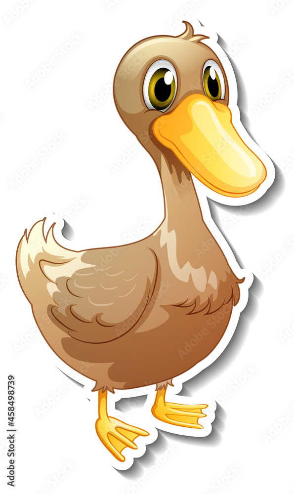 Sticker design with cute duck cartoon character Stock Vector | Adobe Stock