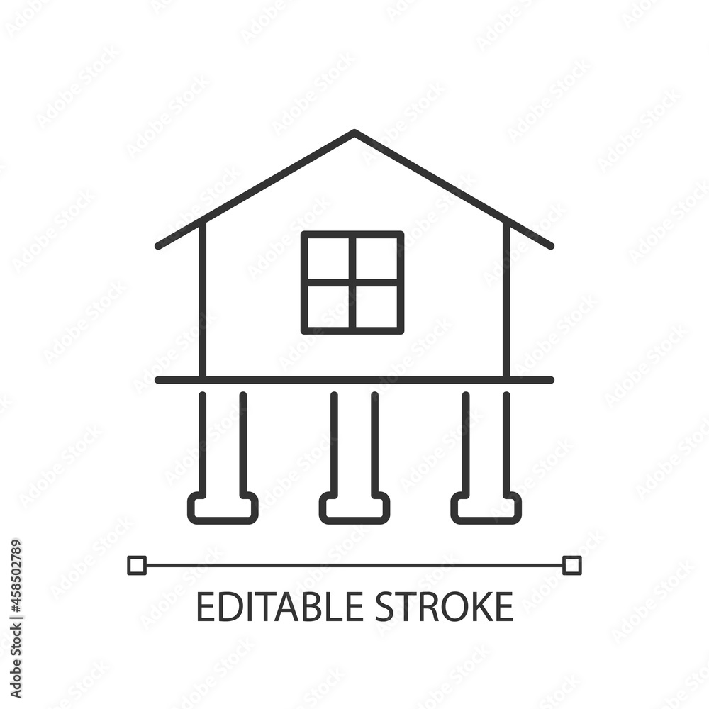Strength and stability linear icon. Buildings construction. Secure ...