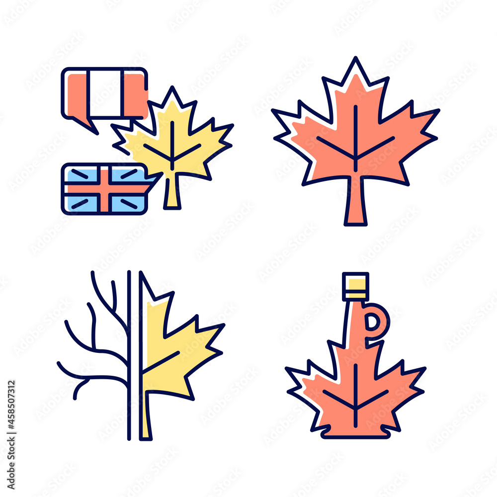 Maple Leaf Significance RGB Color Icons Set National Emblem Of Canada