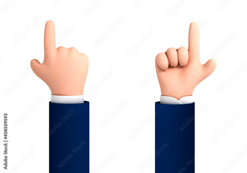 Vector cartoon hand with finger pointing up isolated on white ...