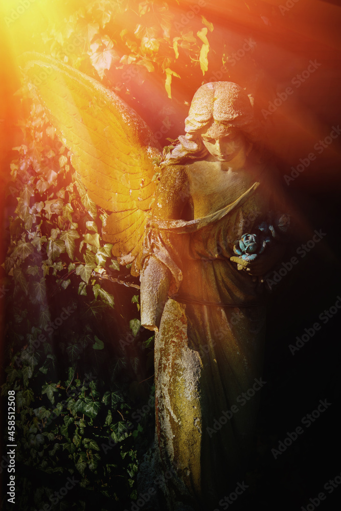 Guardian angel with wings as a symbol of safety and security. An ...