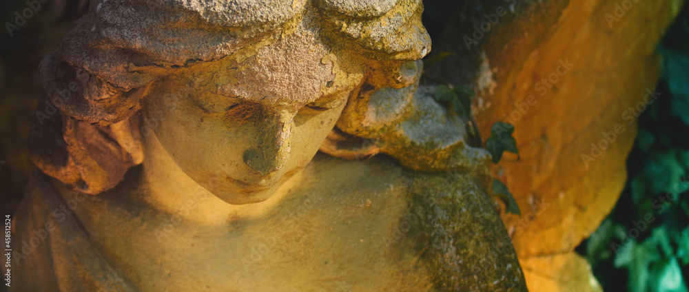 Vintage image of guardian angel with wings as a symbol of safety and ...