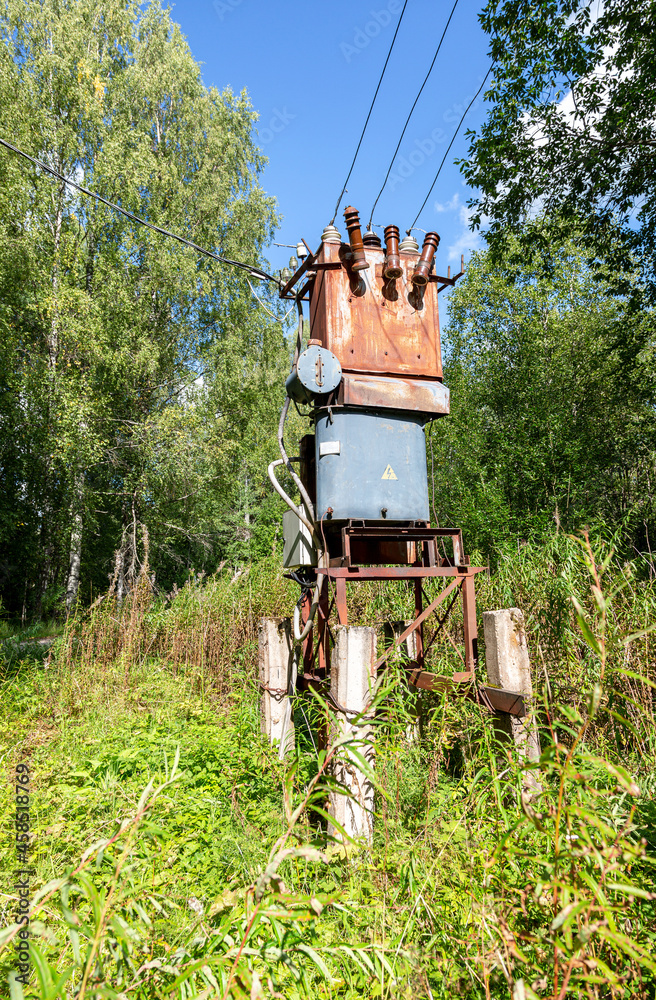 Old voltage power transformer substation at the countryside Stock Photo ...