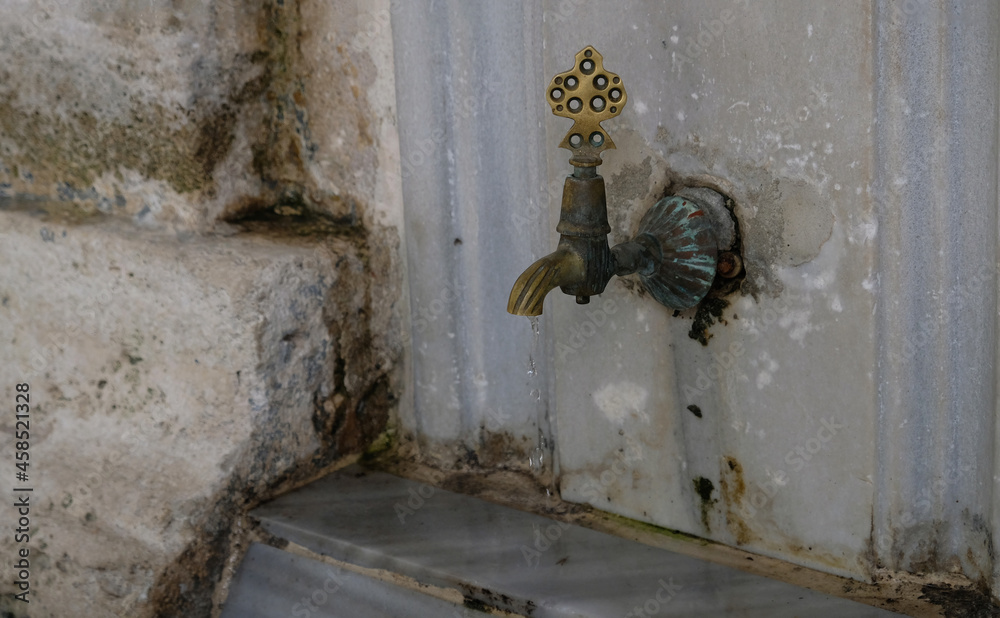 Ablution or wudhu station at mosque in Istanbul, Turkey. Faucets for ...