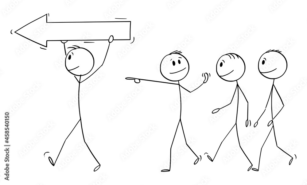 Leader Leading Team Forward on Way to Success, Vector Cartoon Stick ...