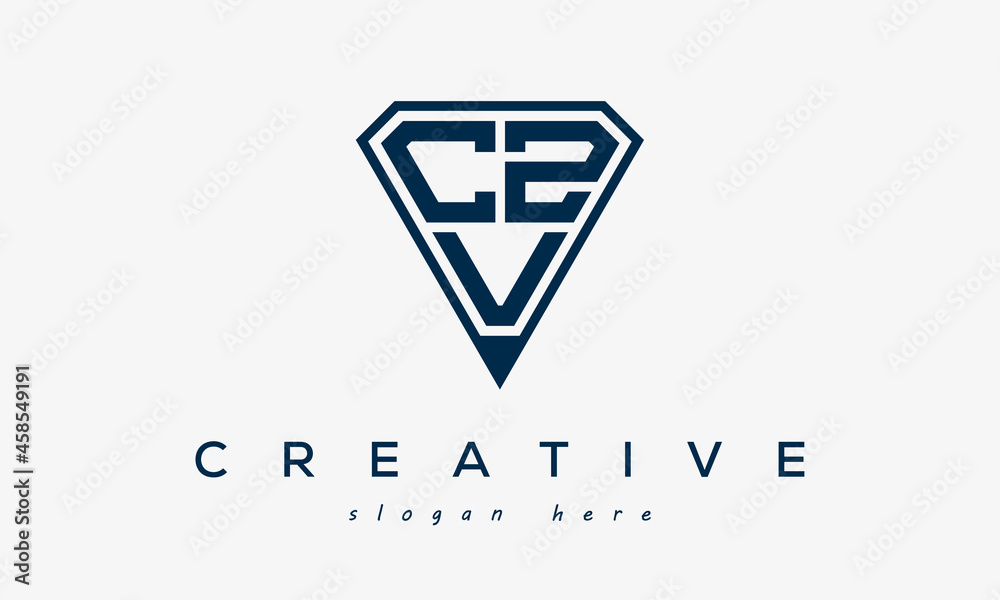 initial letters logo CZV black monogram diamond pentagon shape with ...