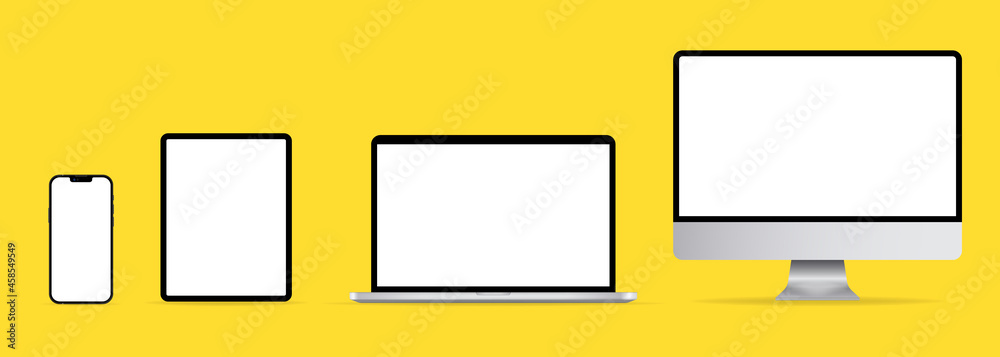 Iphone 13, Mac, ipad. Realistic set of computer, laptop, tablet and ...