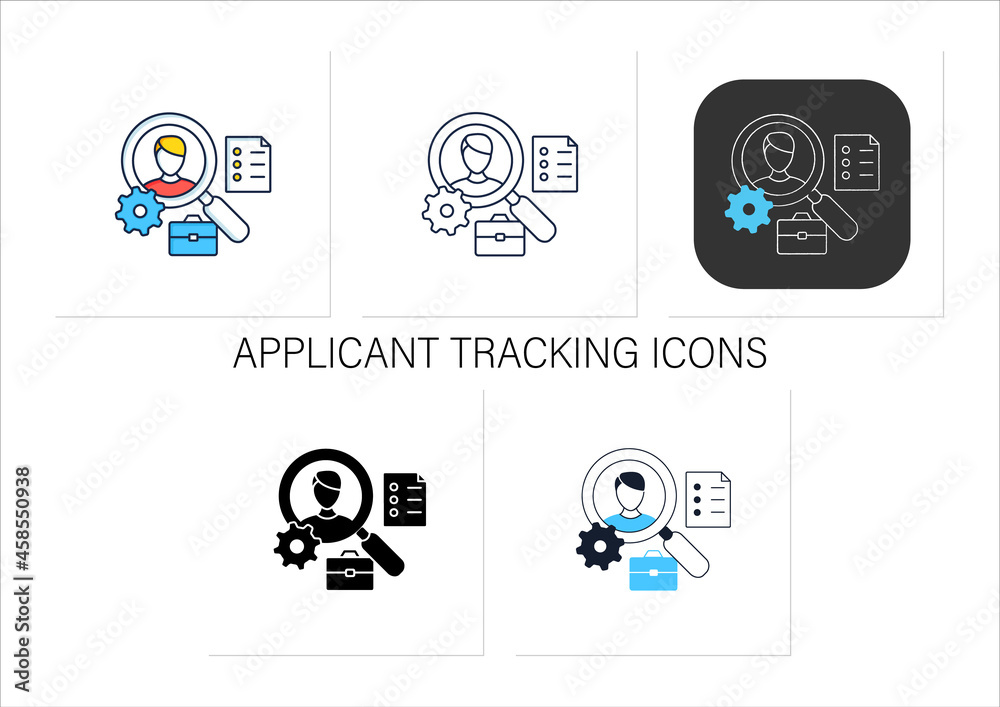 Applicant tracking icons set.Software app automates hiring process ...
