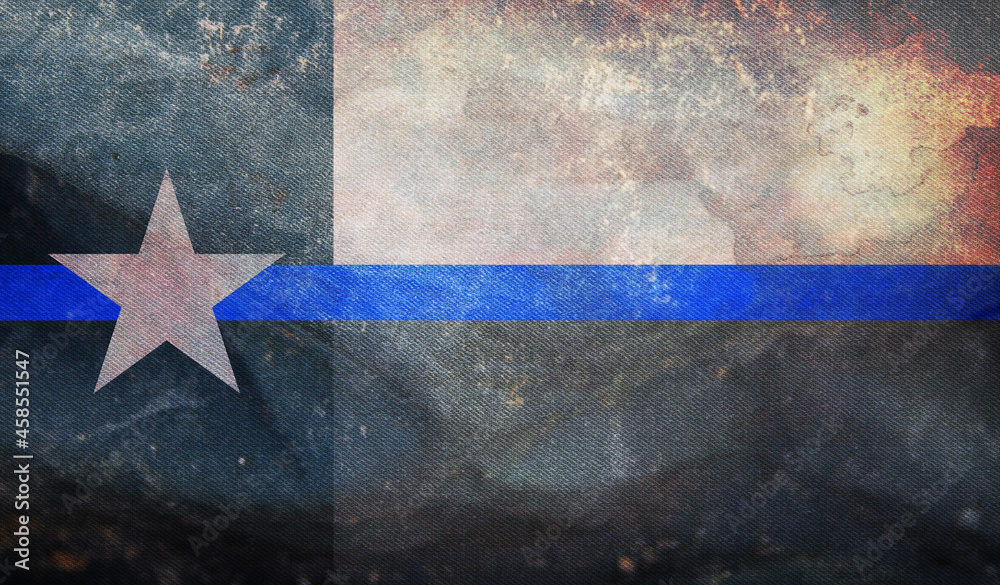 Top view of retro Blue Line, Texas flag with grunge texture, no ...