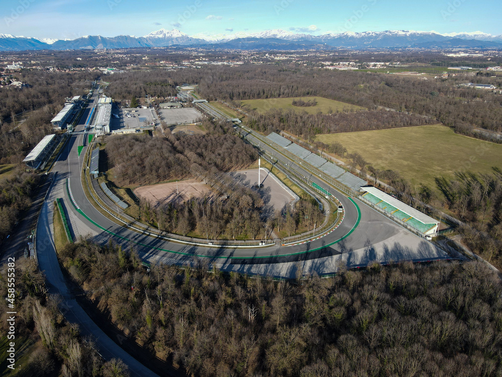 Aerial view of The Autodromo Nazionale of Monza, that is a race track located near the city of ...