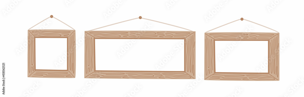 Cartoon wooden frames. Various size photo frames templates. Isolated ...