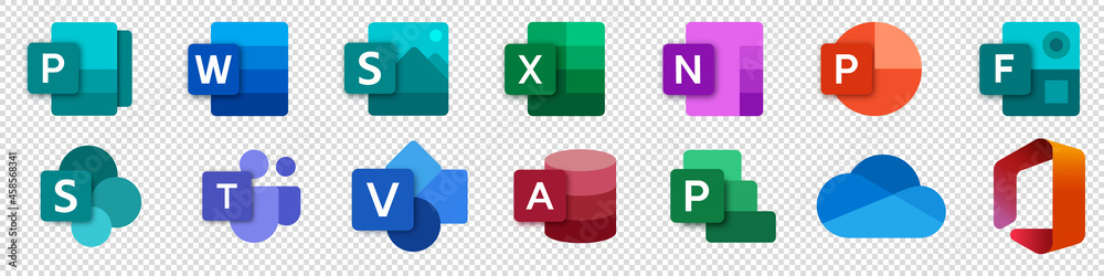 Set icons Microsoft Office 365: Word, Excel, OneNote, Yammer, Sway ...
