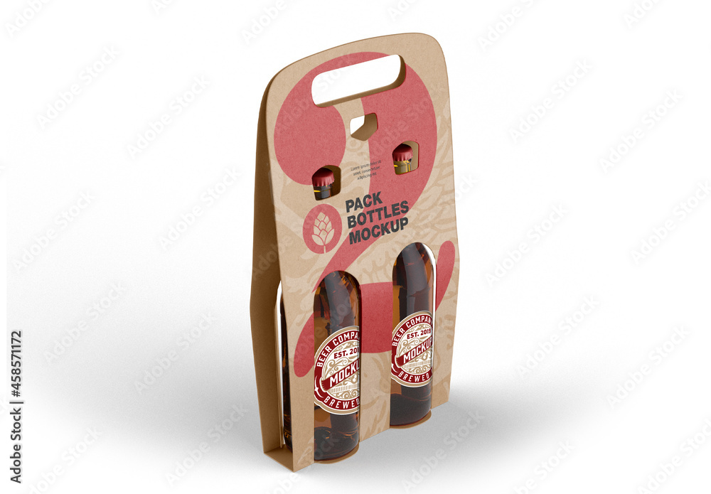 Kraft Paper Pack Beer Bottle Carrier Mockup Stock Template | Adobe Stock